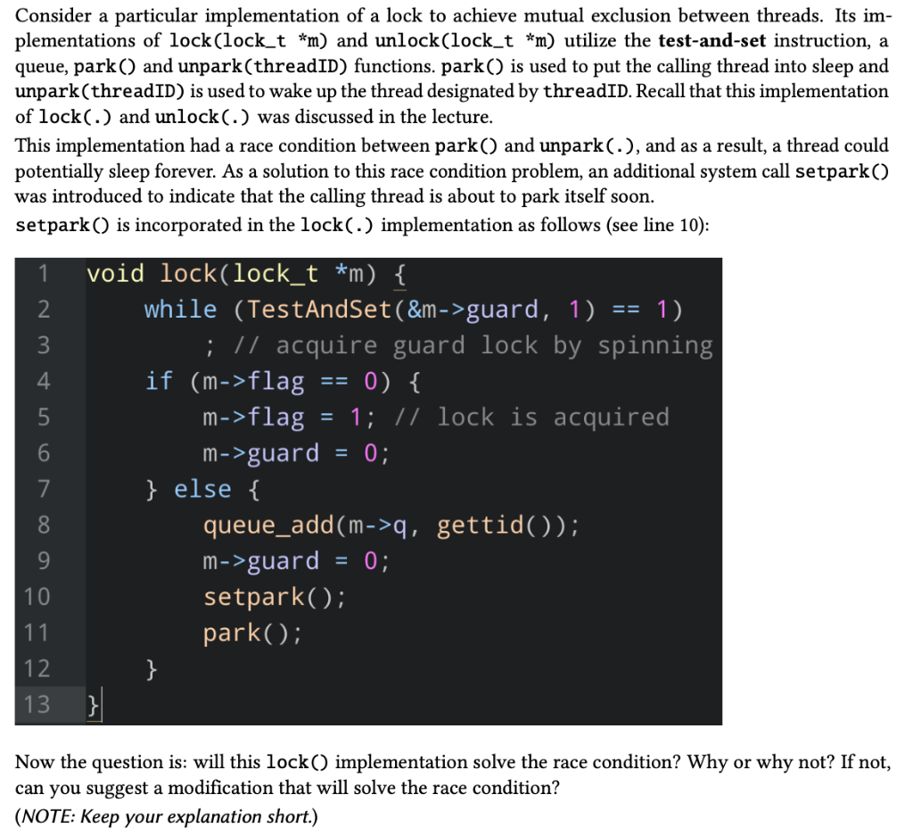 Consider a particular implementation of a lock to | Chegg.com