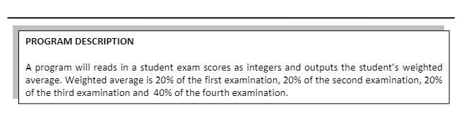 Solved PROGRAM DESCRIPTION A program will reads in a student | Chegg.com