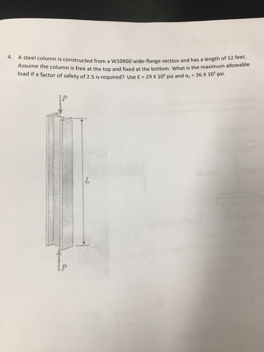 Solved 4. A steel column is constructed from a W10X60 | Chegg.com
