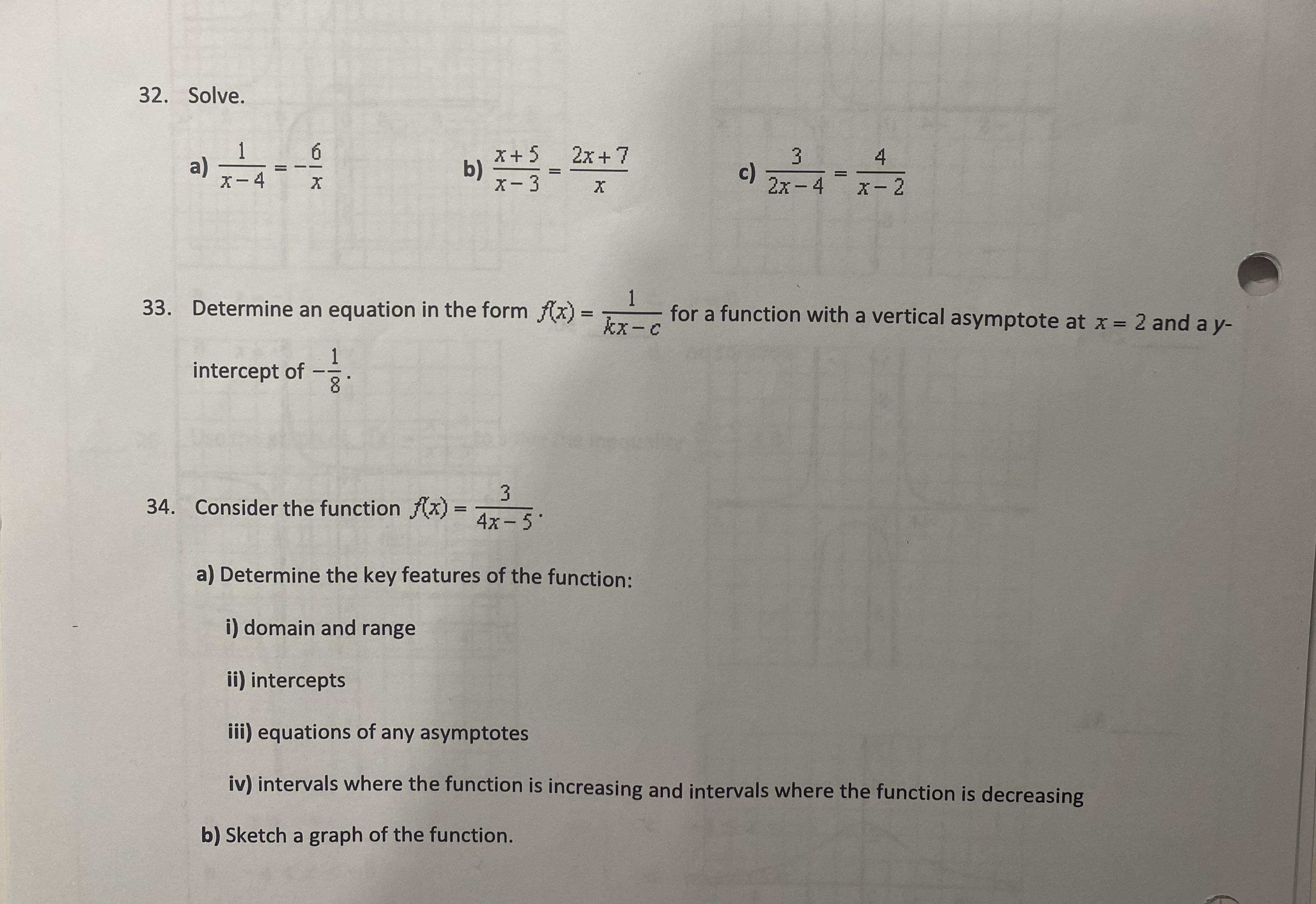 Solved 32. Solve. a) x−41=−x6 b) x−3x+5=x2x+7 c) 2x−43=x−24 | Chegg.com