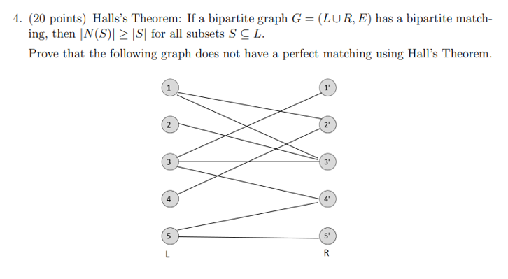 Solved 4. (20 points) Halls's Theorem: If a bipartite graph | Chegg.com Solved 4. (20 points) Halls's Theorem: If a bipartite graph | Chegg.com