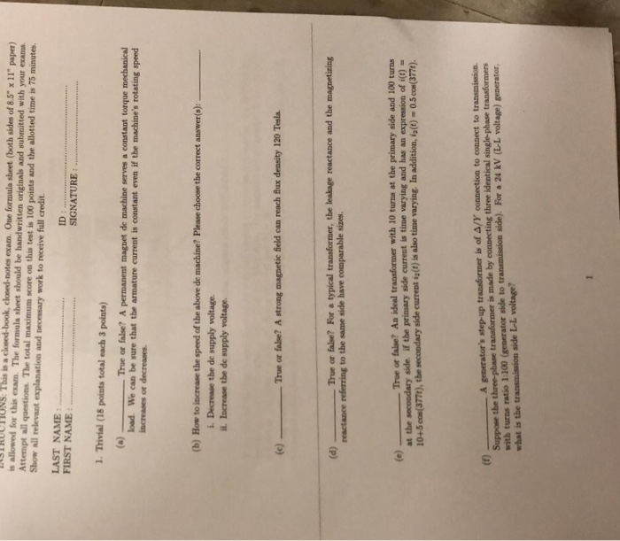 Solved İONS This is a closed-book, closed-notes exam. One | Chegg.com