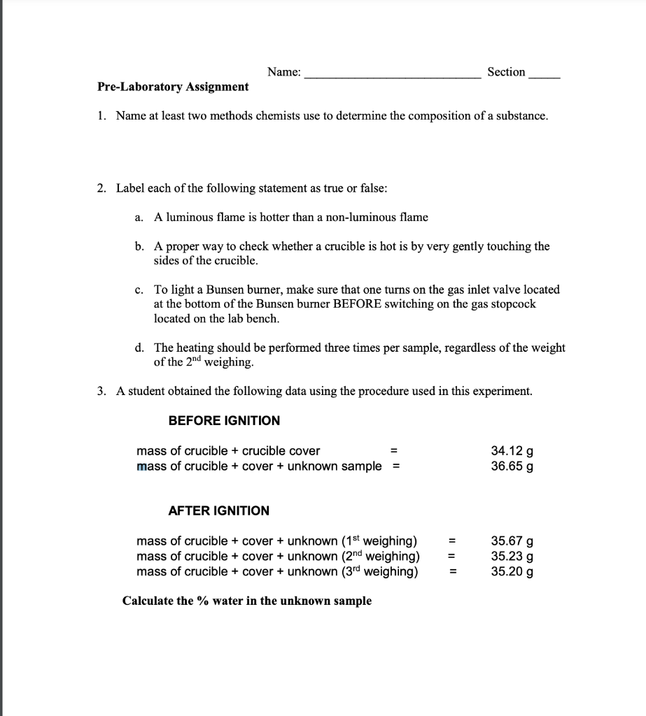 Solved Name: Section Pre-Laboratory Assignment 1. Name at | Chegg.com