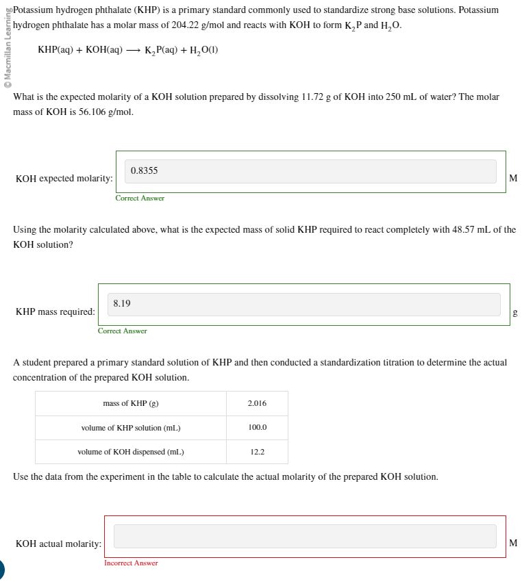 Solved Potassium hydrogen phthalate (KHP) ﻿is a primary | Chegg.com