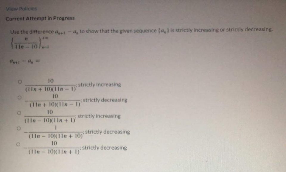 Solved Use the difference an+1−an to show that the given | Chegg.com