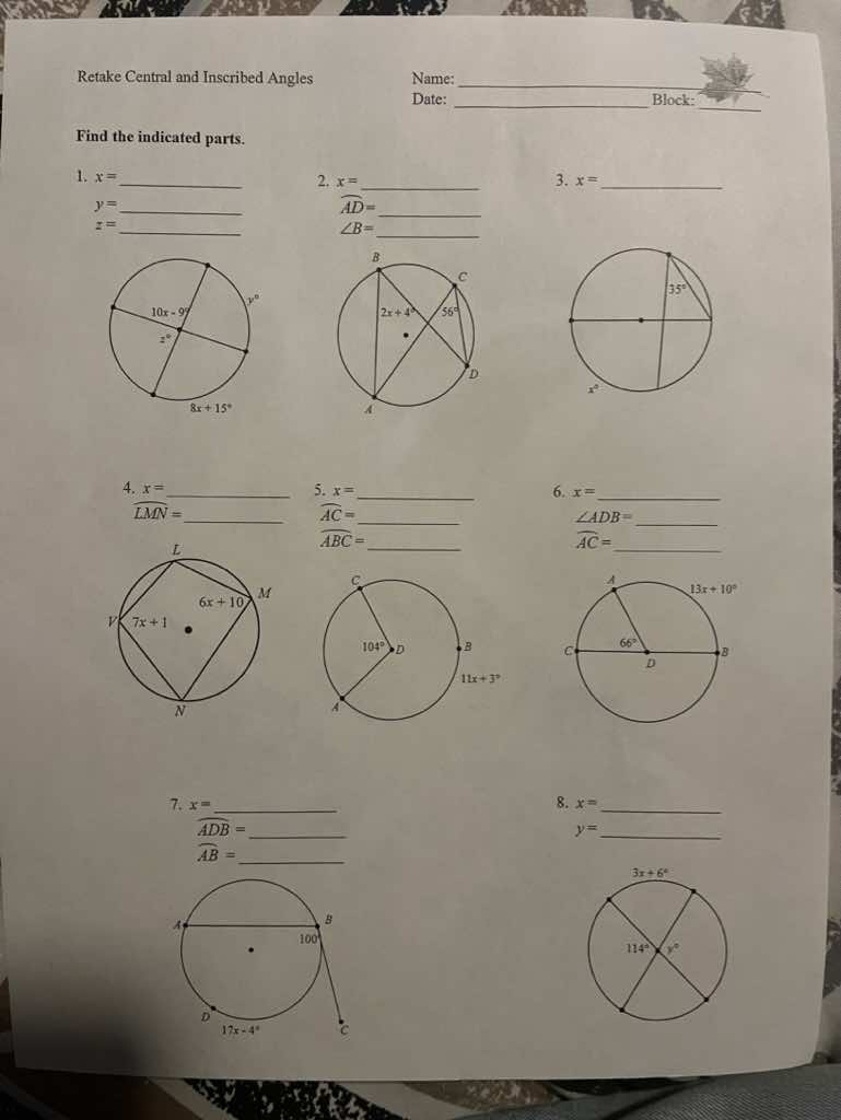Solved Retake Central and Inscribed Angles Name: Date: | Chegg.com