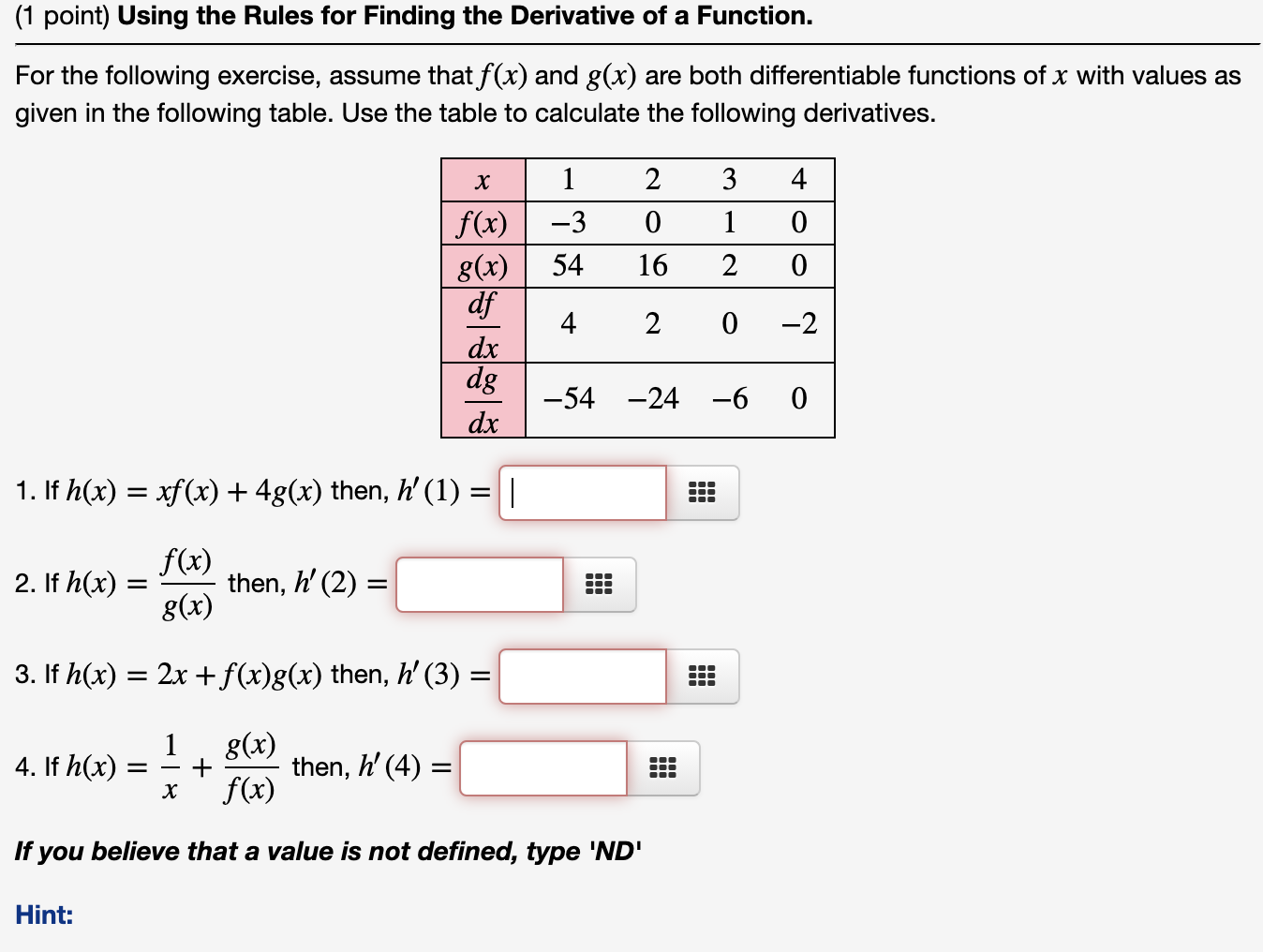 Solved (1 point) Using the Rules for Finding the Derivative | Chegg.com