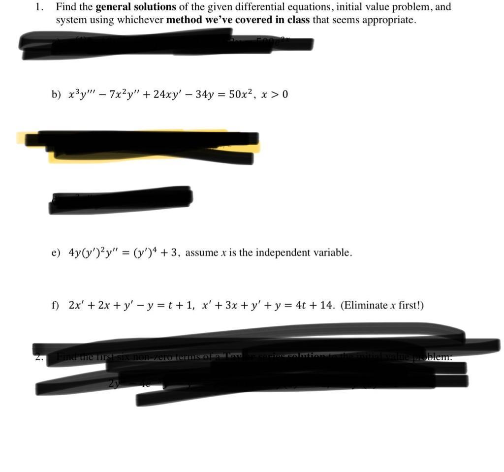 Solved 1. Find the general solutions of the given | Chegg.com