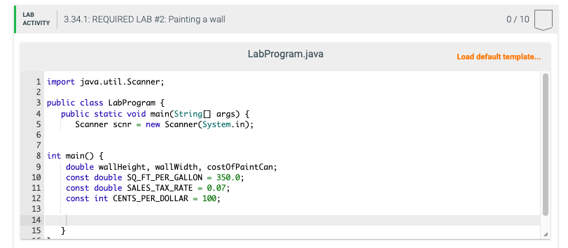 Solved JAVA: Write a program to calculate the cost to paint | Chegg.com