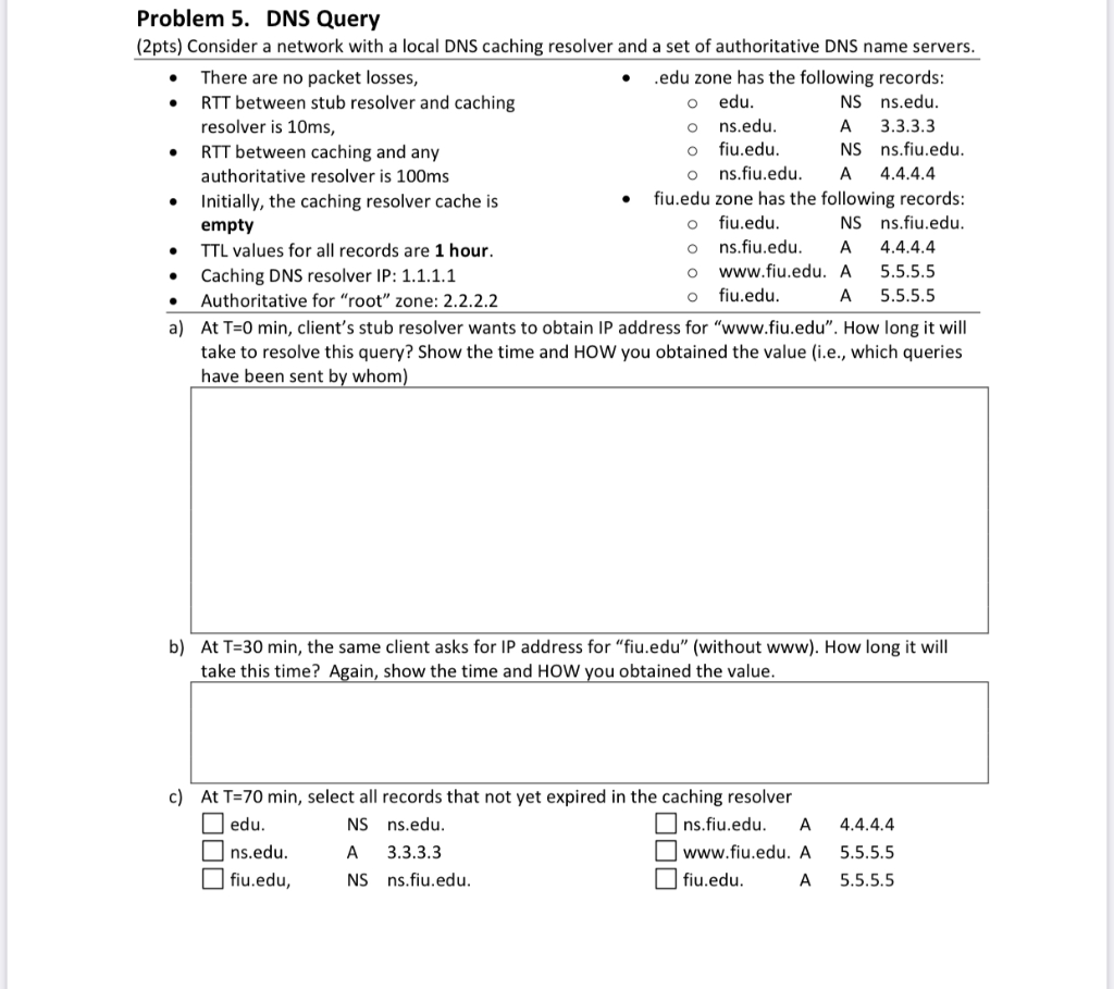Problem 5. DNS Query (2pts) Consider a network with a | Chegg.com
