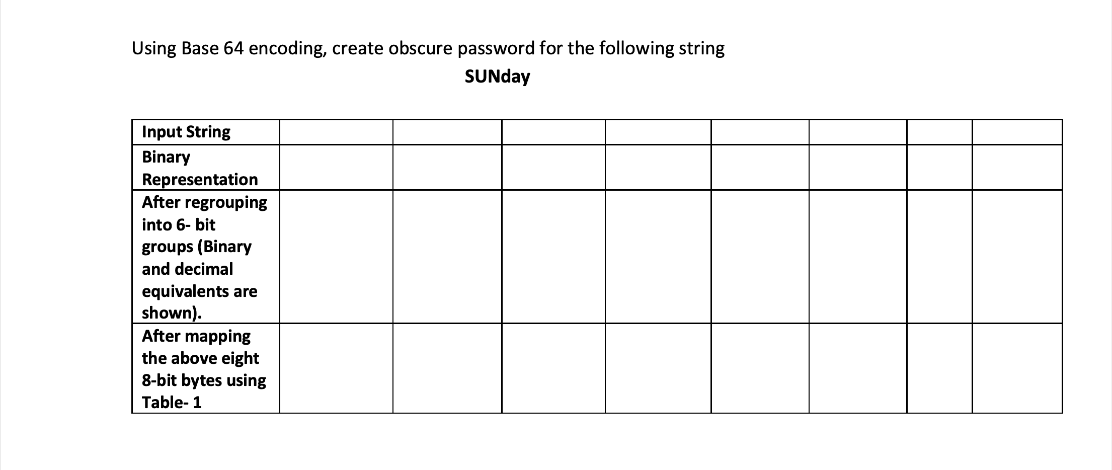 Solved Using Base 64 encoding, create obscure password for | Chegg.com
