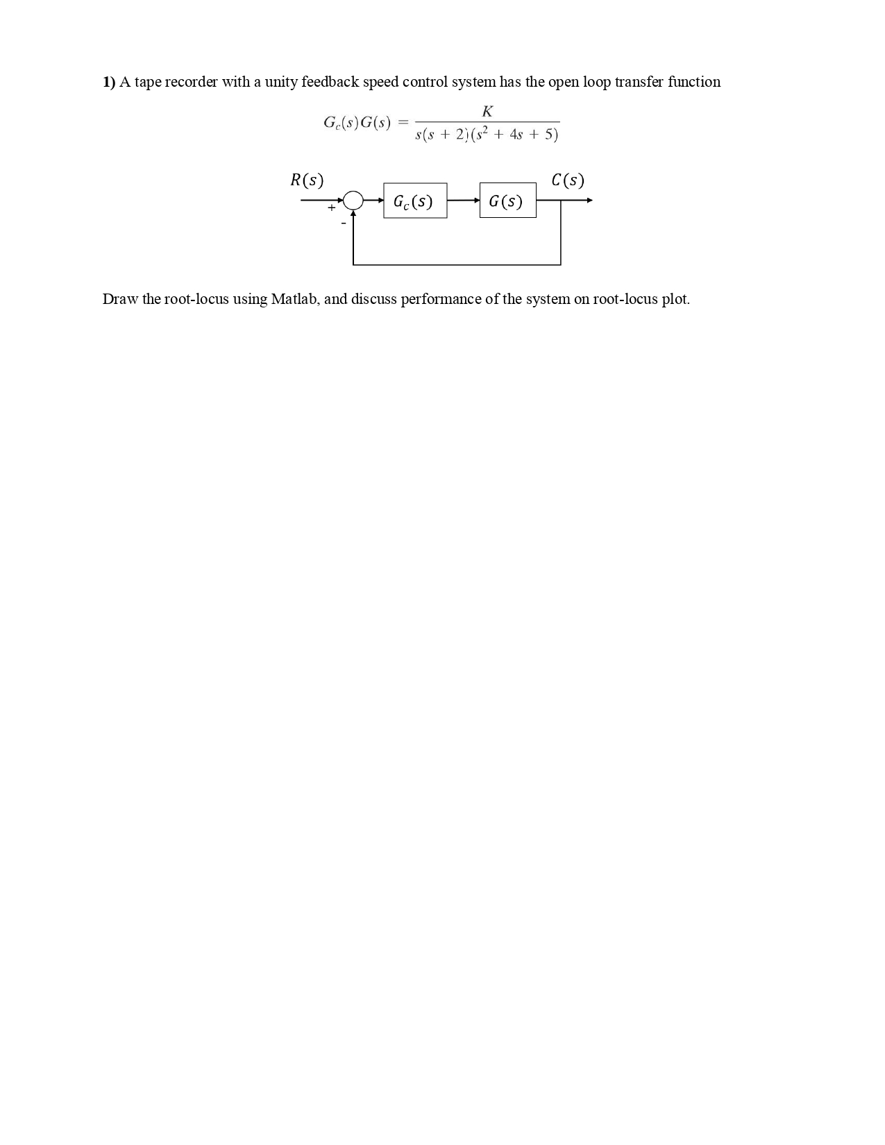 Solved A tape recorder with a unity feedback speed control | Chegg.com