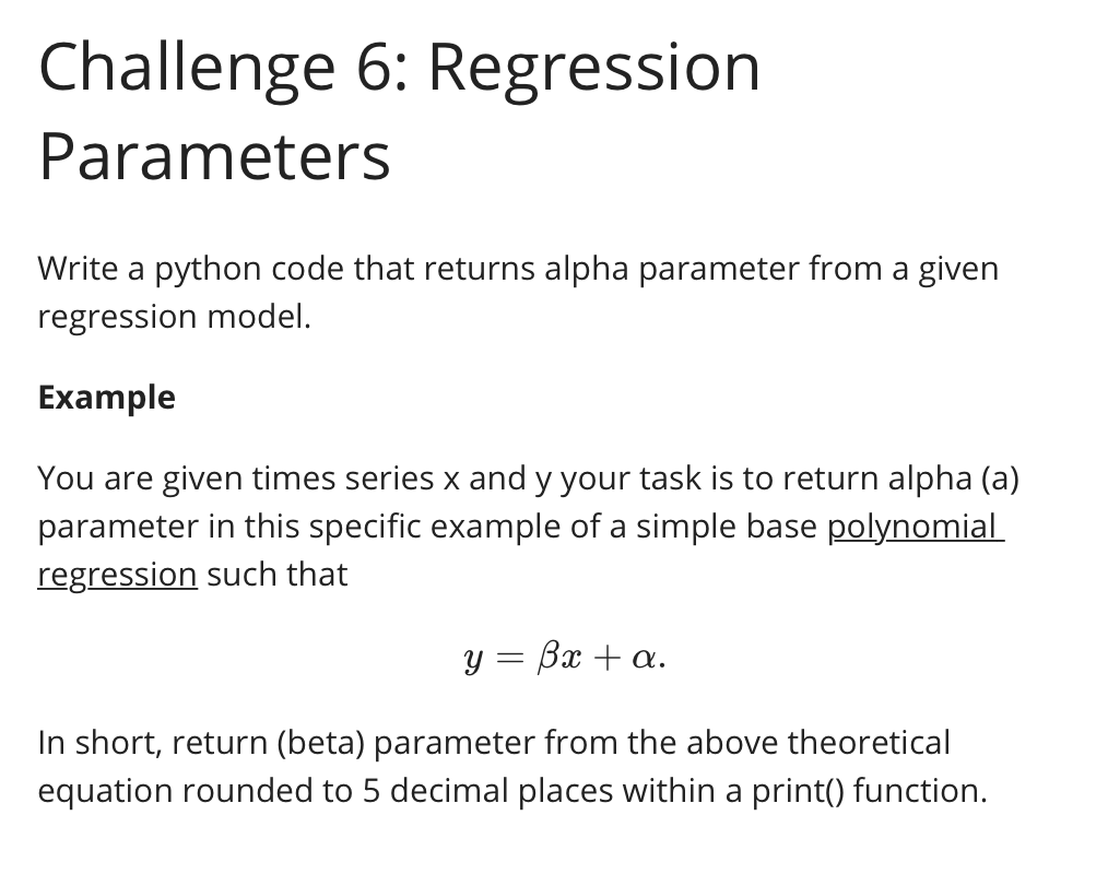 Solved Challenge 6: Regression Parameters Write a python | Chegg.com