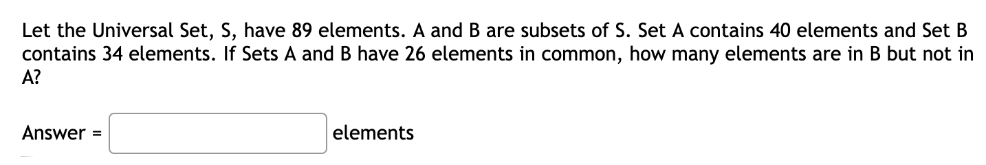Solved Let the Universal Set be S. Let A and B are subsets | Chegg.com