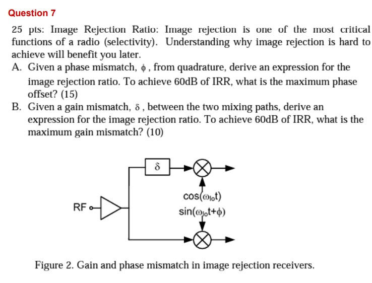 25 pts: Image Rejection Ratio: Image rejection is one | Chegg.com