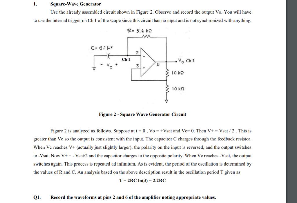 Solved 1. Square-Wave Generator Use the already assembled | Chegg.com