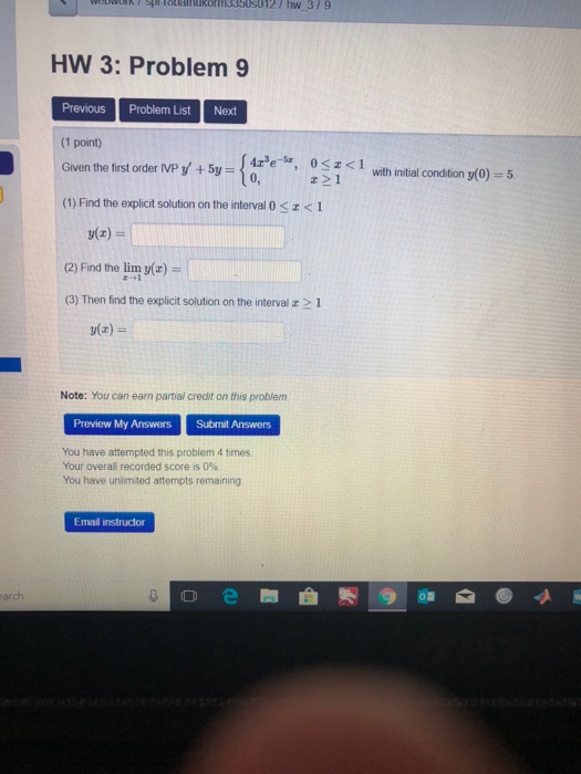 Solved HW 3: Problem 9 Previous Problem ListNext (1 point) | Chegg.com