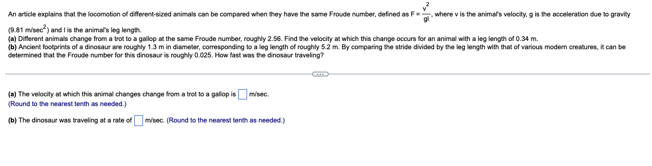 Solved (9.81 m/sec2) and I is the animal's leg length. (a) | Chegg.com