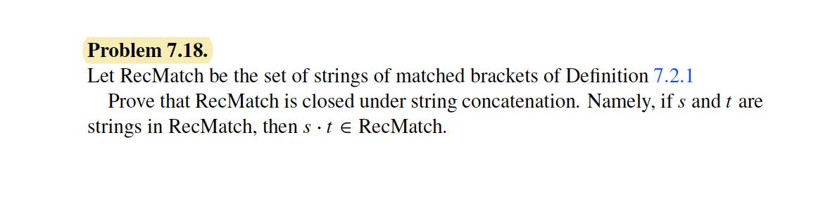 Problem 7.18. Let RecMatch be the set of strings of | Chegg.com