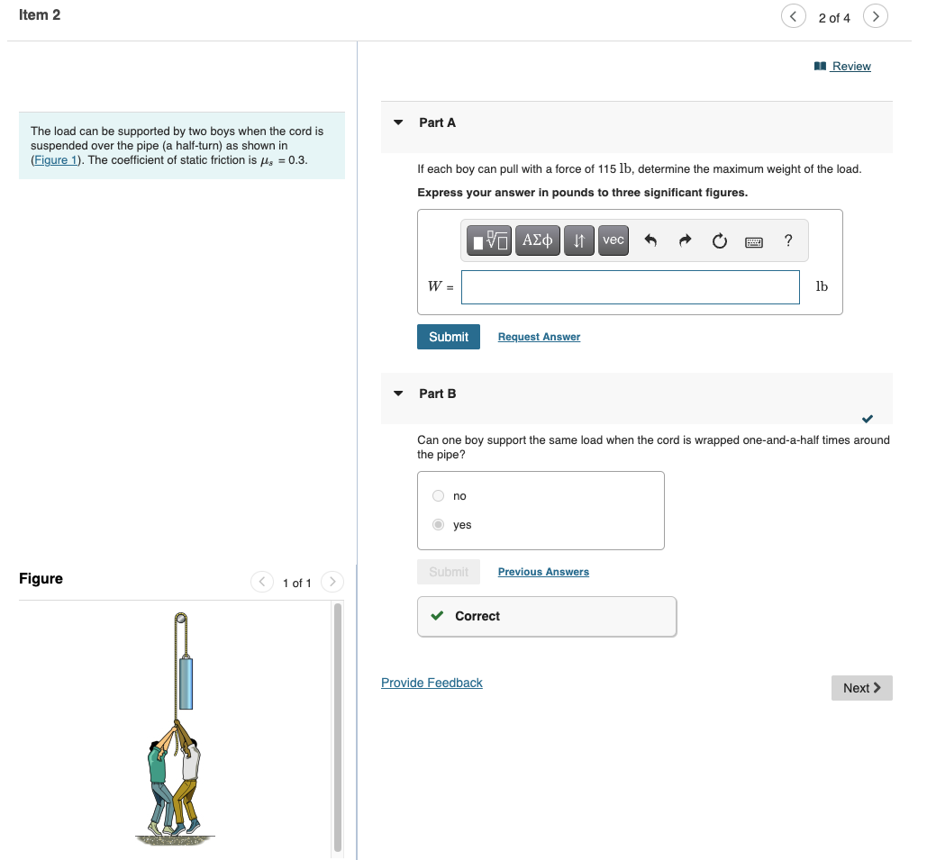 Solved The load can be supported by two boys when the cord | Chegg.com