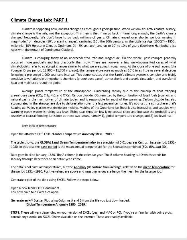 Climate Change Lab: PART 1 Climate is happening now, | Chegg.com