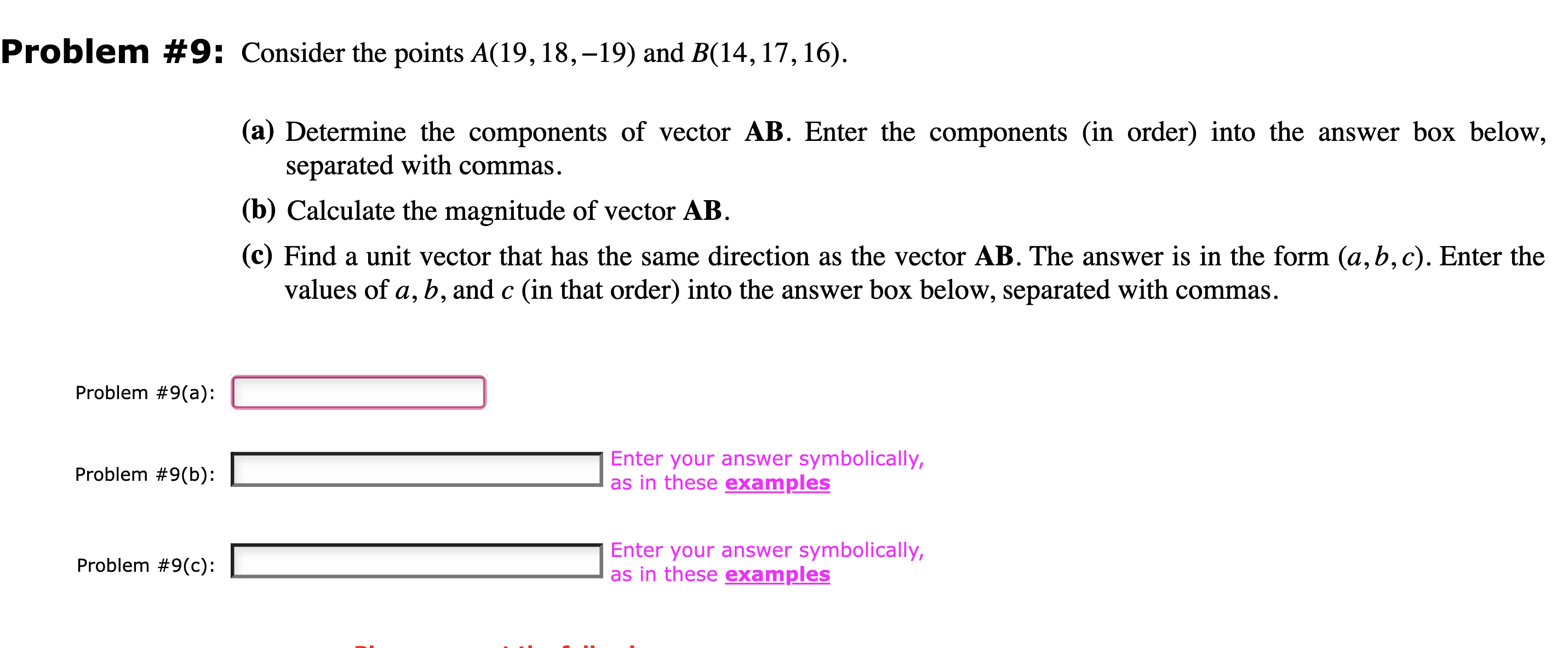 Solved Consider the points A(19, 18, −19) ﻿and | Chegg.com