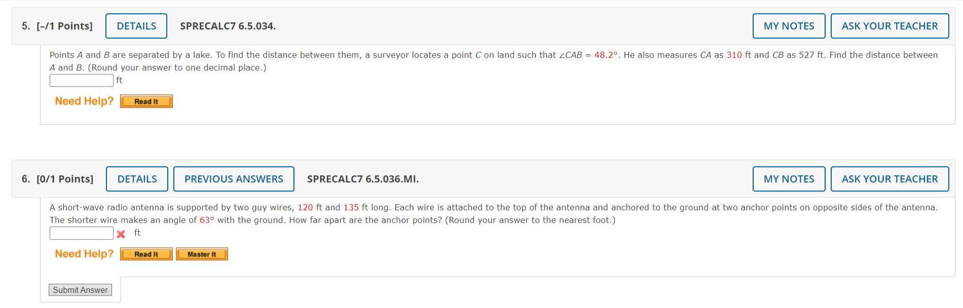 Solved A and B. (Round your answer to one decimal place.) ft | Chegg.com