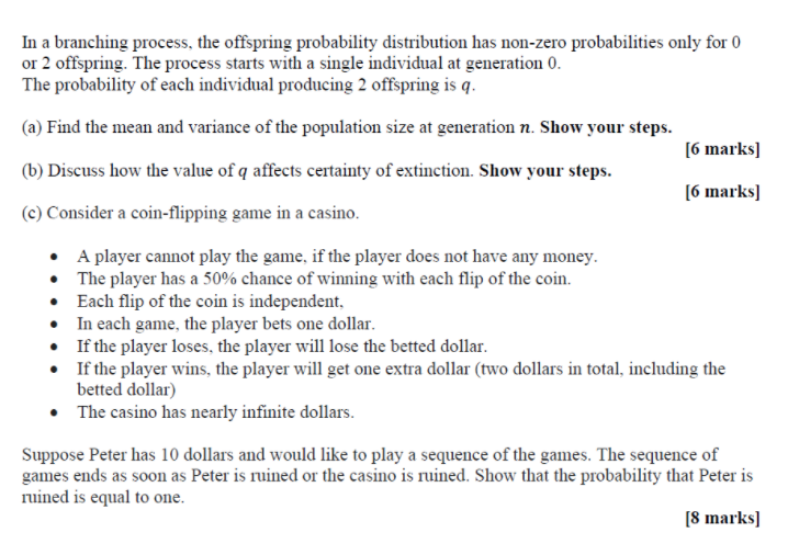 In a branching process, the offspring probability | Chegg.com