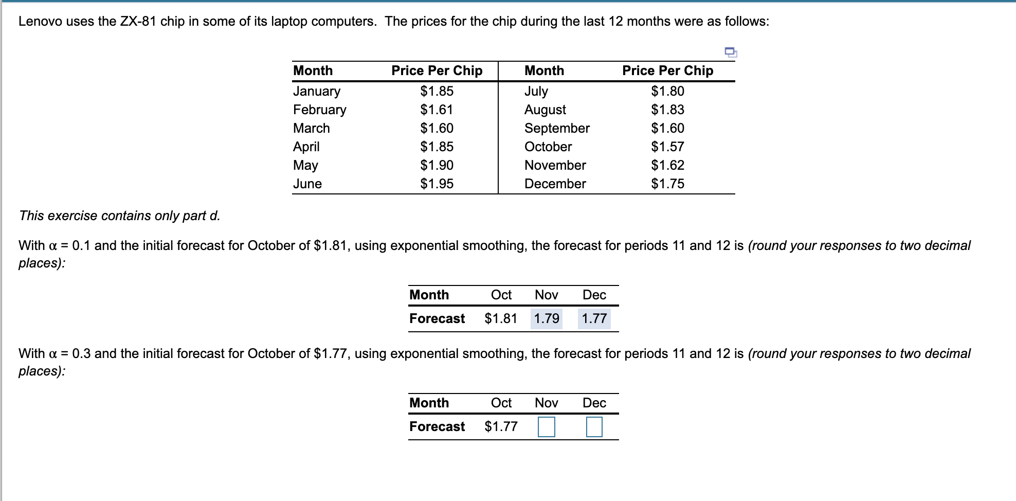 Solved A check-processing center uses exponential smoothing | Chegg.com