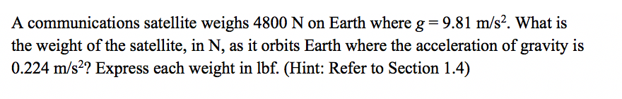 Solved A communications satellite weighs 4800 N on Earth | Chegg.com