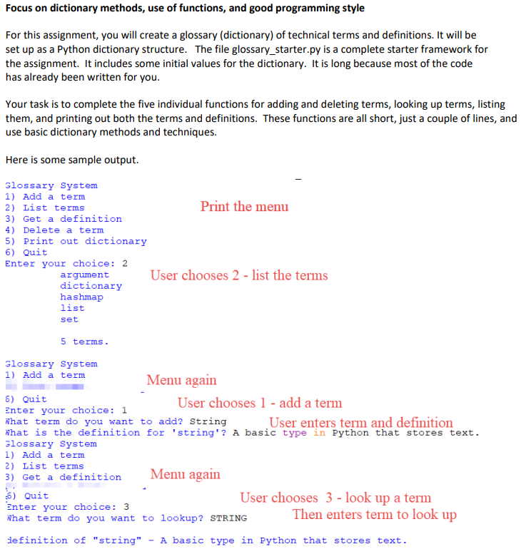 Solved Focus on dictionary methods, use of functions, and | Chegg.com
