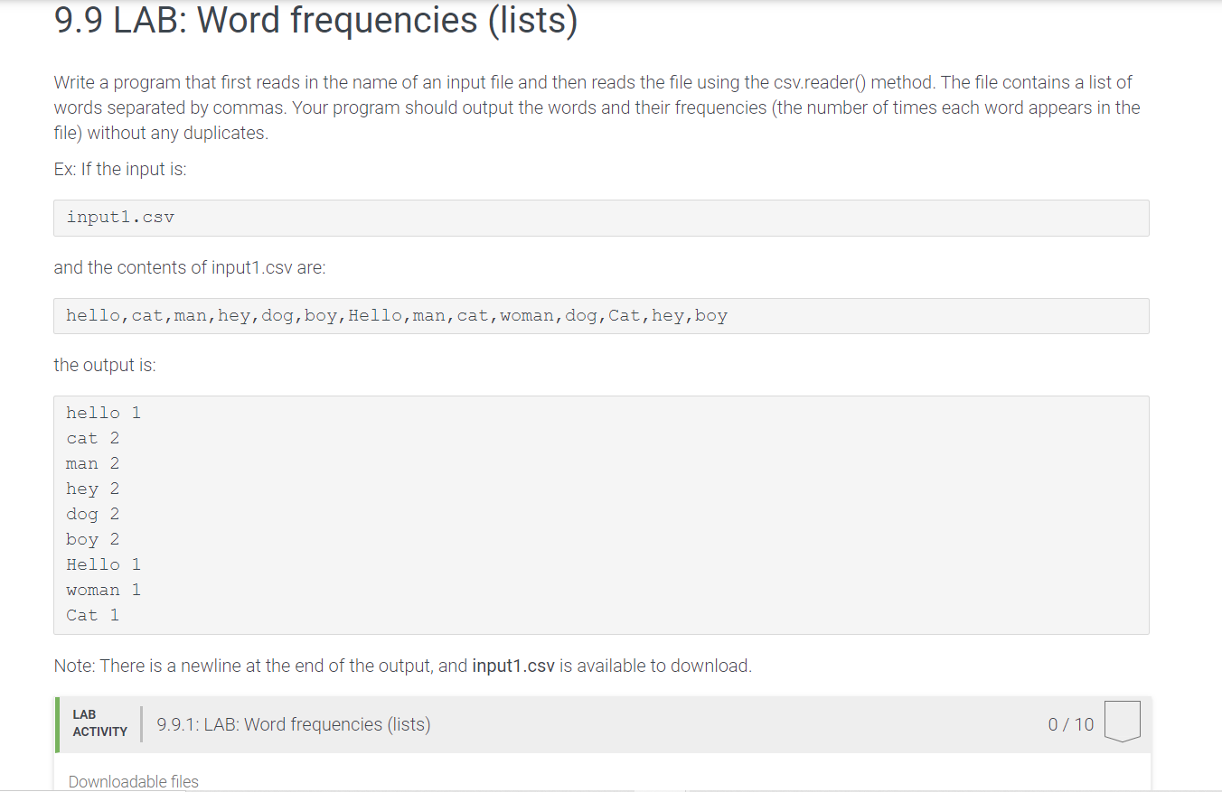 Solved: 9.9 LAB: Word Frequencies (lists) Write A Program ... | Chegg.com