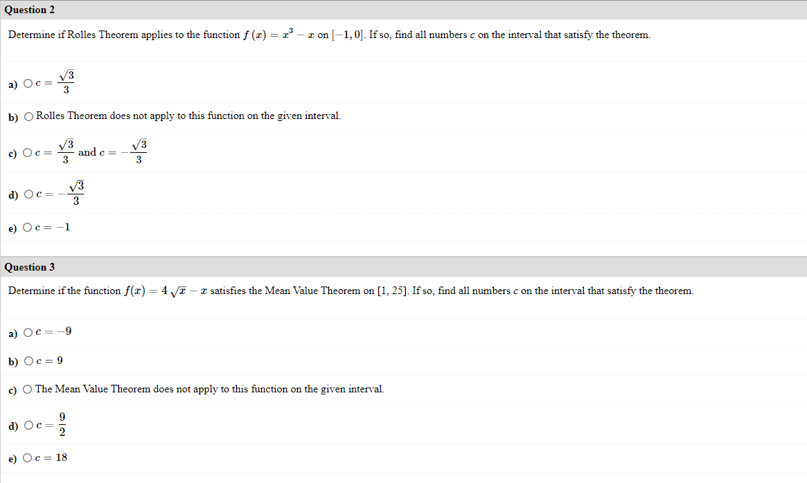 Solved Question 2 Determine If Rolles Theorem Applies To The