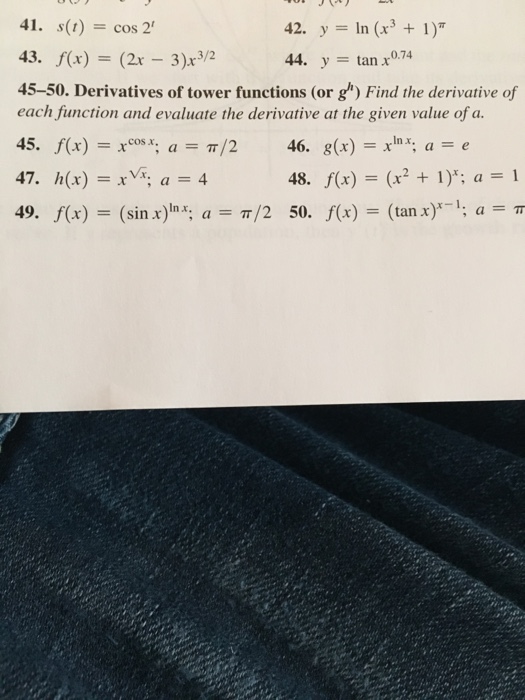 Solved Derivatives of tower functions (or g^h) Find the | Chegg.com