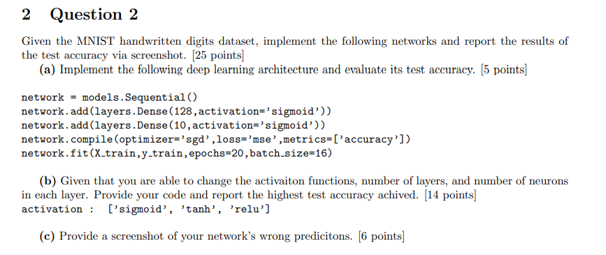 2 Question 2 Given the MNIST handwritten digits | Chegg.com