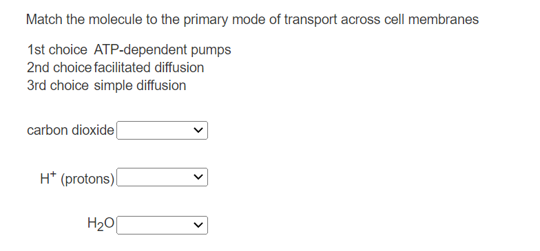 Solved Match the molecule to the primary mode of transport | Chegg.com