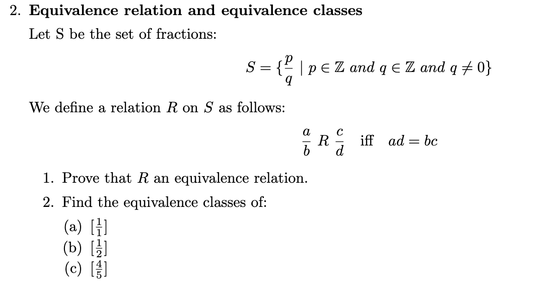 2. Equivalence relation and equivalence classes Let S | Chegg.com