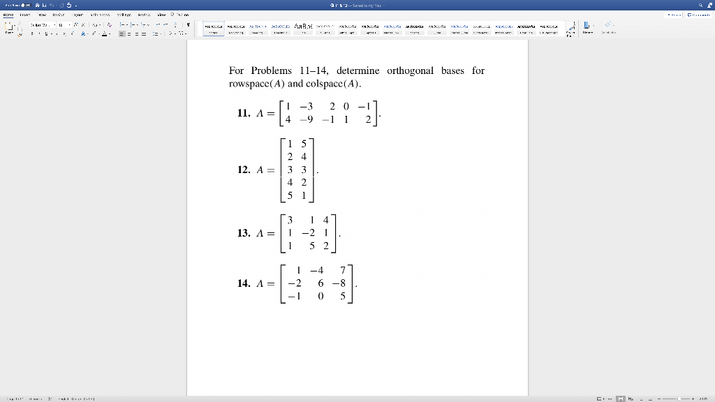 Solved For Problems 11-14, determine orthogonal bases for | Chegg.com