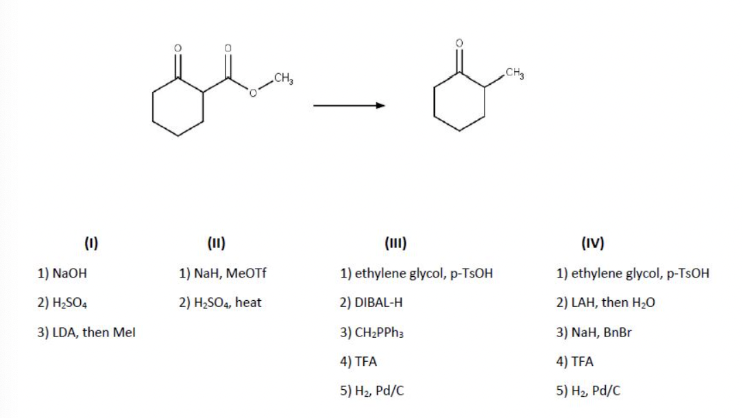 Solved CH 0 (1) (11) (III) (iv) 1) NaOH 1) Nah, MeOTE 1) | Chegg.com