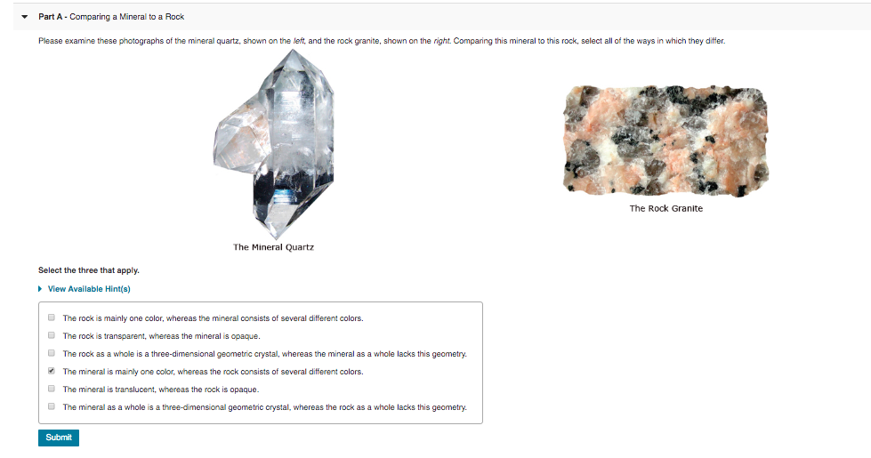 Solved Part A - Comparing a Mineral to a Rock Please examine | Chegg.com