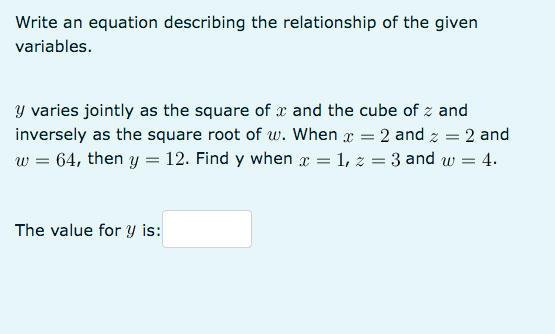 Solved Write an equation describing the relationship of the | Chegg.com