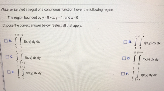Solved Write an iterated integral of a continuous function f | Chegg.com