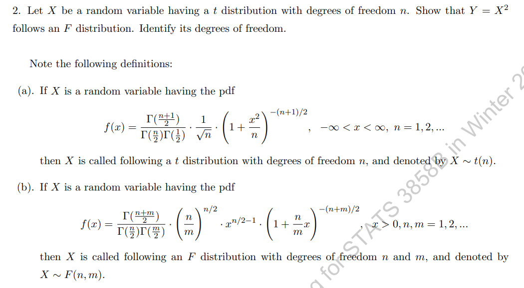 2. Let X be a random variable having a t distribution | Chegg.com
