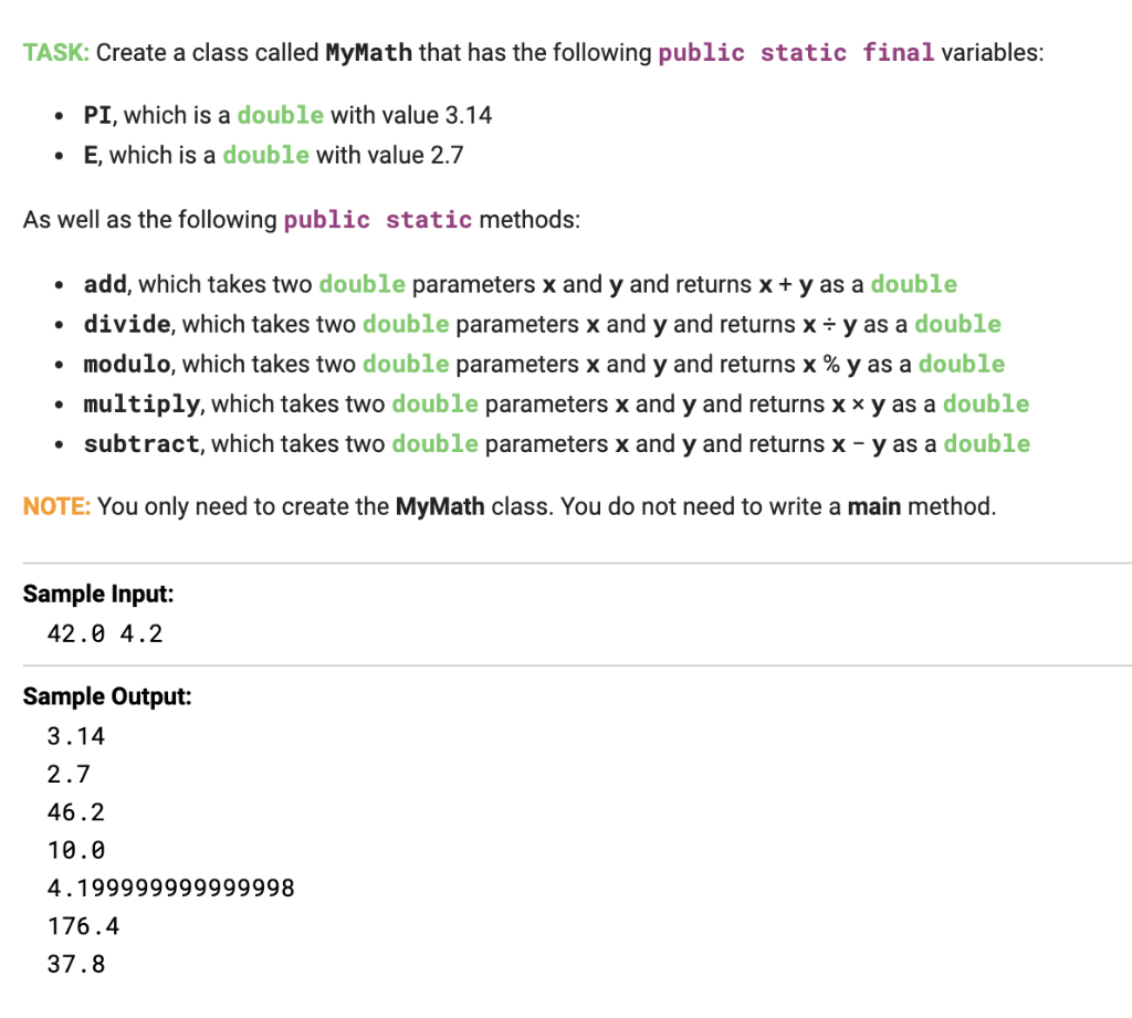 Solved Java please, TASK: Create a class called MyMath that | Chegg.com