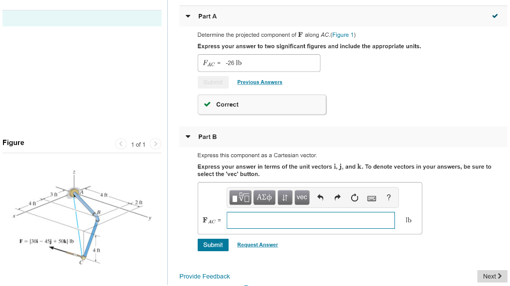 Solved Part A Determine the projected component of F along | Chegg.com