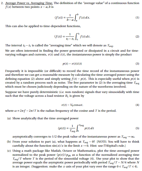 Solved Average Power vs. Averaging Time. The definition of | Chegg.com