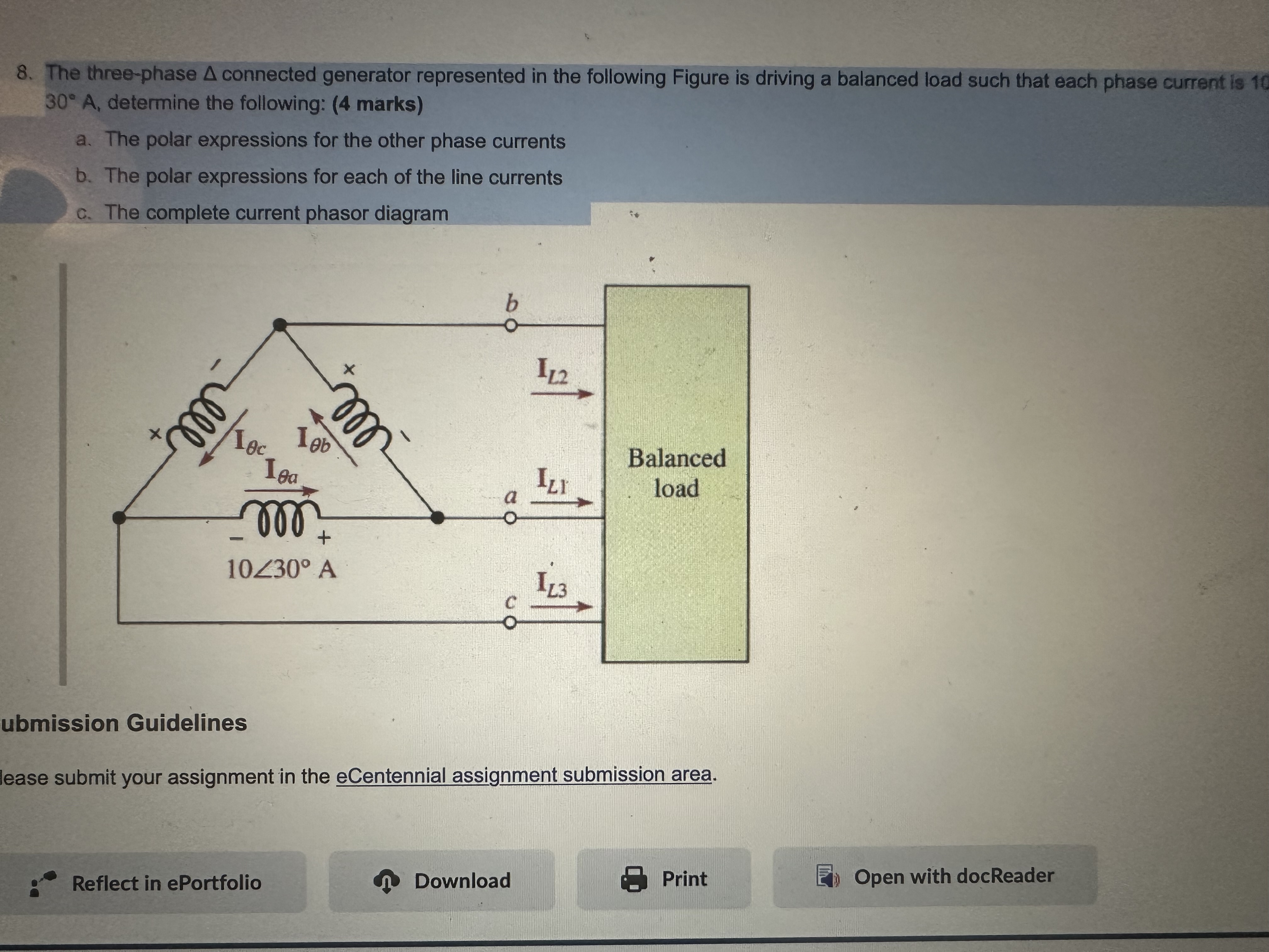 Solved The three-phase Δ connected generator represented in | Chegg.com