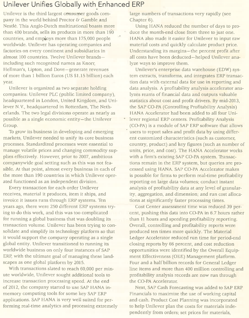 Solved Unilever Unifies Globally with Enhanced ERP Unilever | Chegg.com