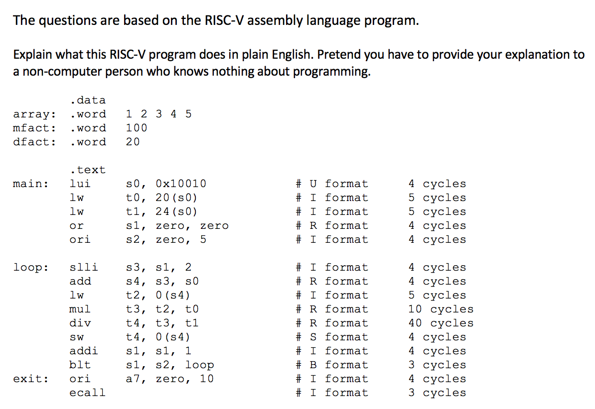 The questions are based on the RISC-V assembly | Chegg.com