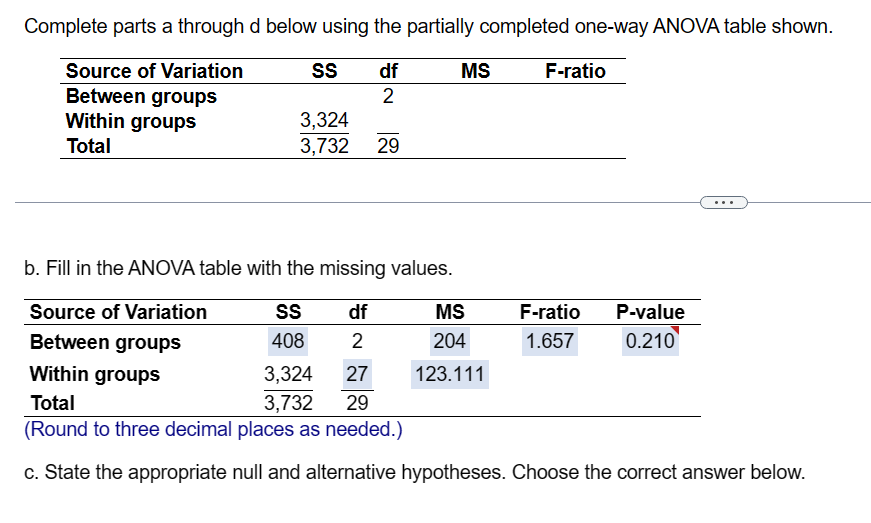 Solved Complete parts a through d below using the partially | Chegg.com